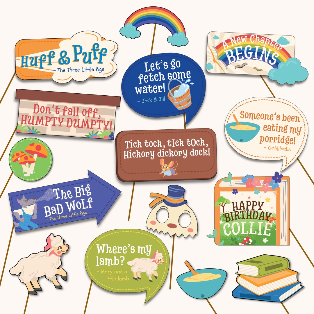 Nursery Rhymes Party Photo Props Printable/ First Birthday Storybook ...