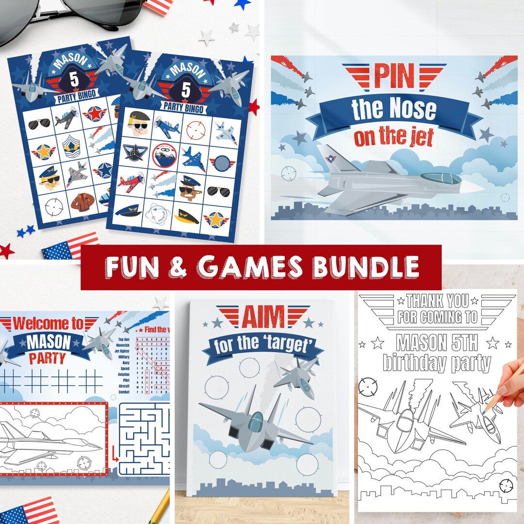 Fighter Pilot Party Games EDITABLE Printable BUNDLE | Military Jet ...