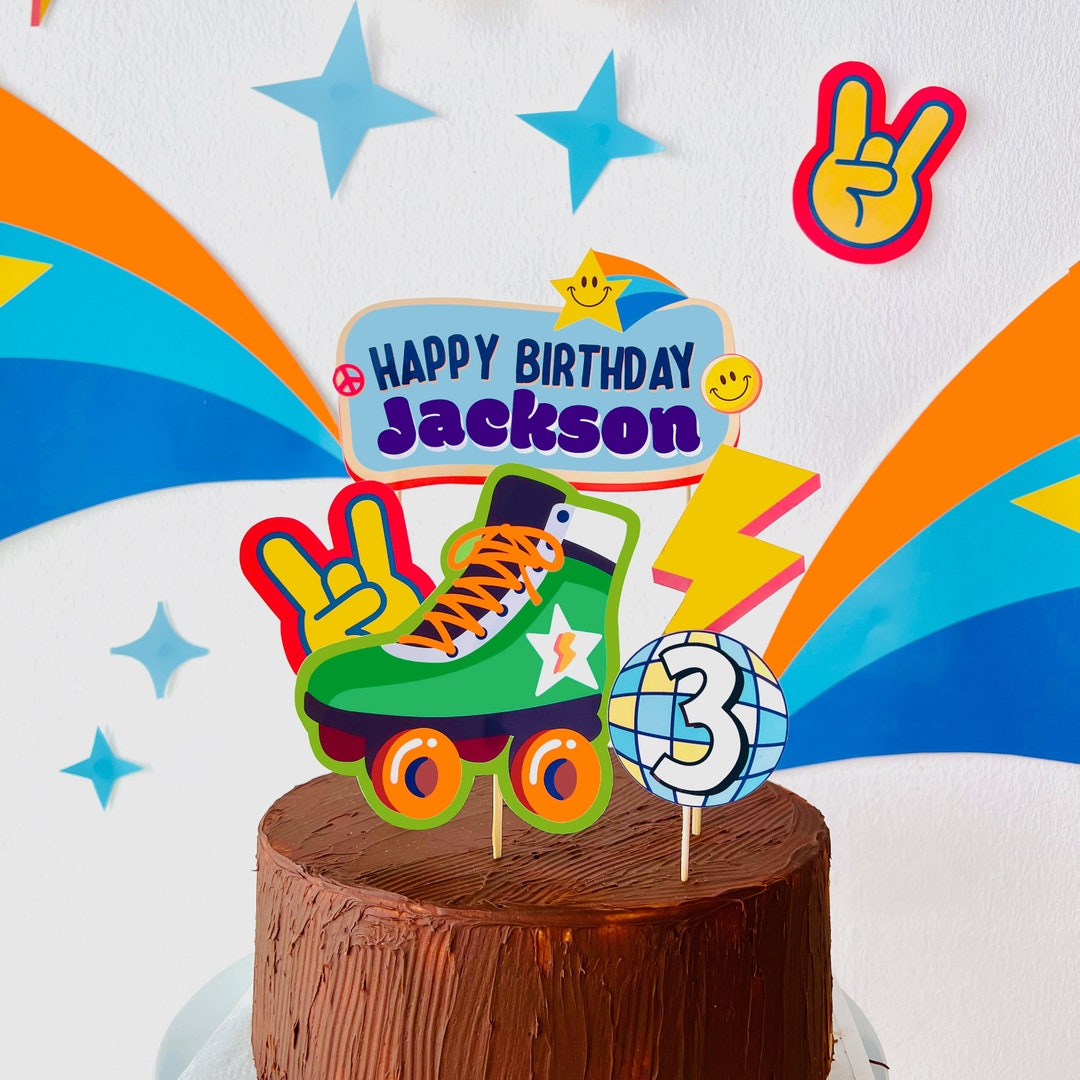Retro Roller Skate Birthday Cake Topper | Editable Party Decor (digital ...