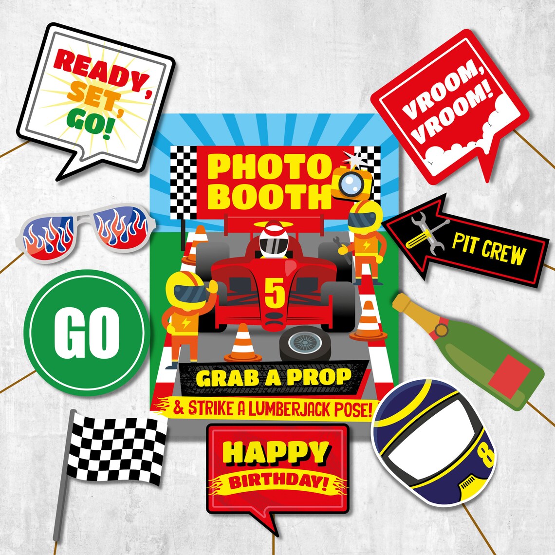 Race Car Party Photo Booth Props, Editable (printable) - Etsy