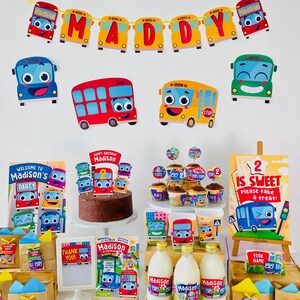 Wheels on the Bus Birthday Banner, Editable Printable (digital Download ...