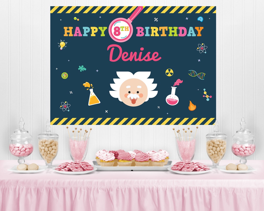 Science Birthday Pink Backdrop Editable Party Printable/ Scientist Pink ...
