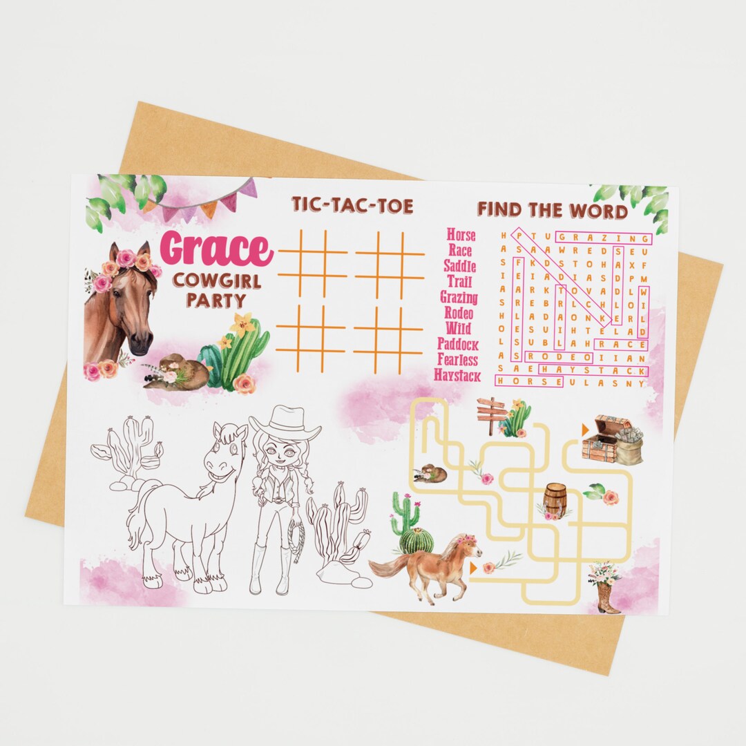 Horse Birthday Party Games/ Cowgirl Coloring Activity Sheet/ Horse ...