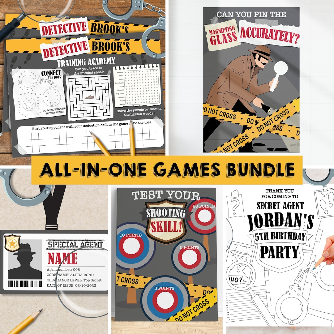 Detective Party Games Kit | Spy, Secret Agent Birthday (printable) - Etsy