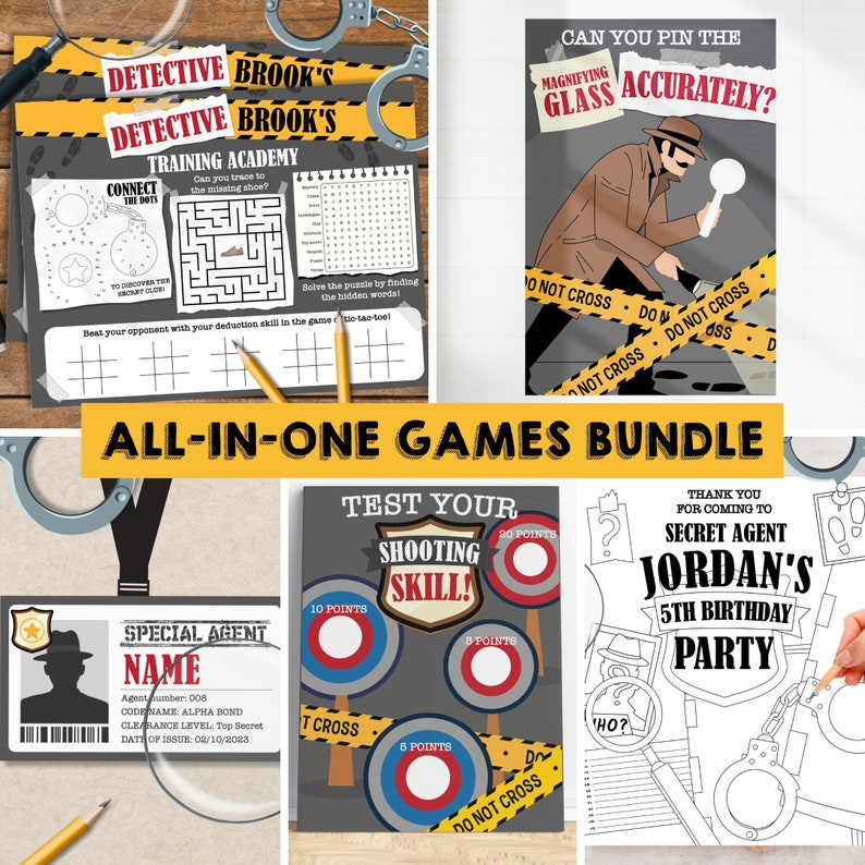 Detective Party Games Kit | Spy, Secret Agent Birthday (printable) - Etsy