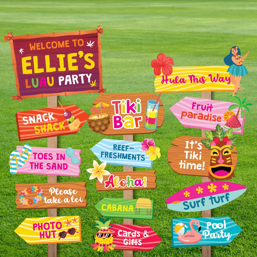 Luau Party Signs/ Hawaiian Party Sign/ Summer Tropical Party Signs ...