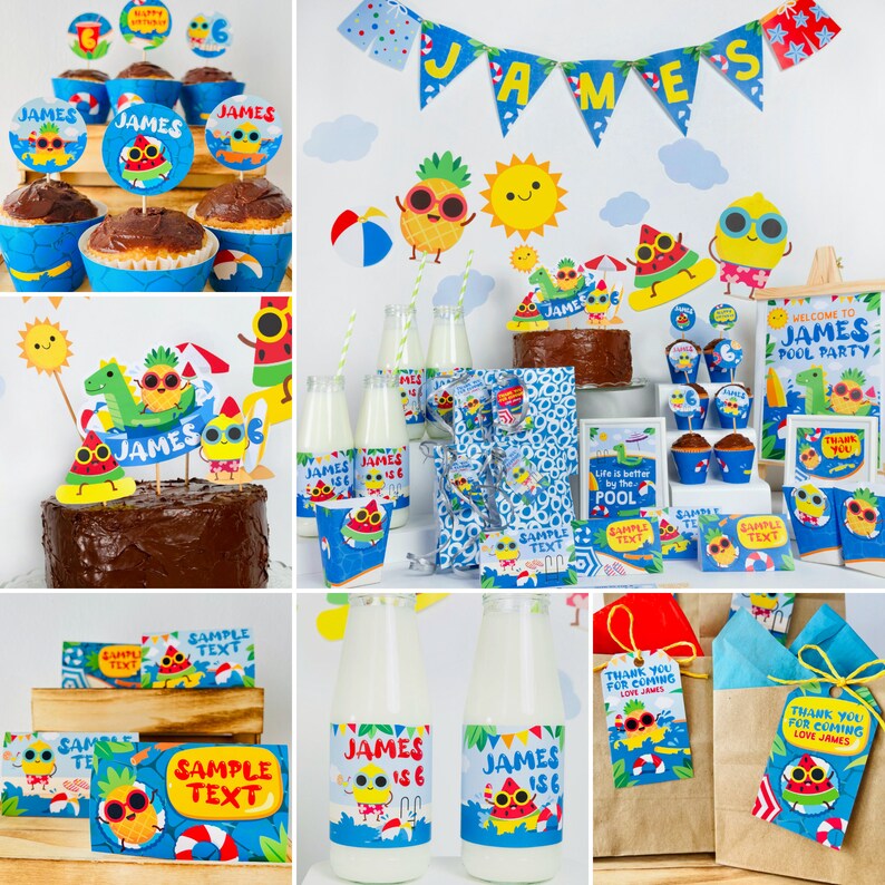 Summer Pool Party Birthday Cake Topper Printable/ Pool Water | Etsy