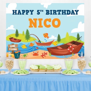 Fishing Birthday Backdrop Editable Party Printable/ Gone Fishing ...