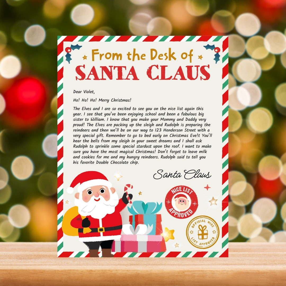 Christmas Letter From Santa Claus, From Desk of Santa, PERSONALISED ...