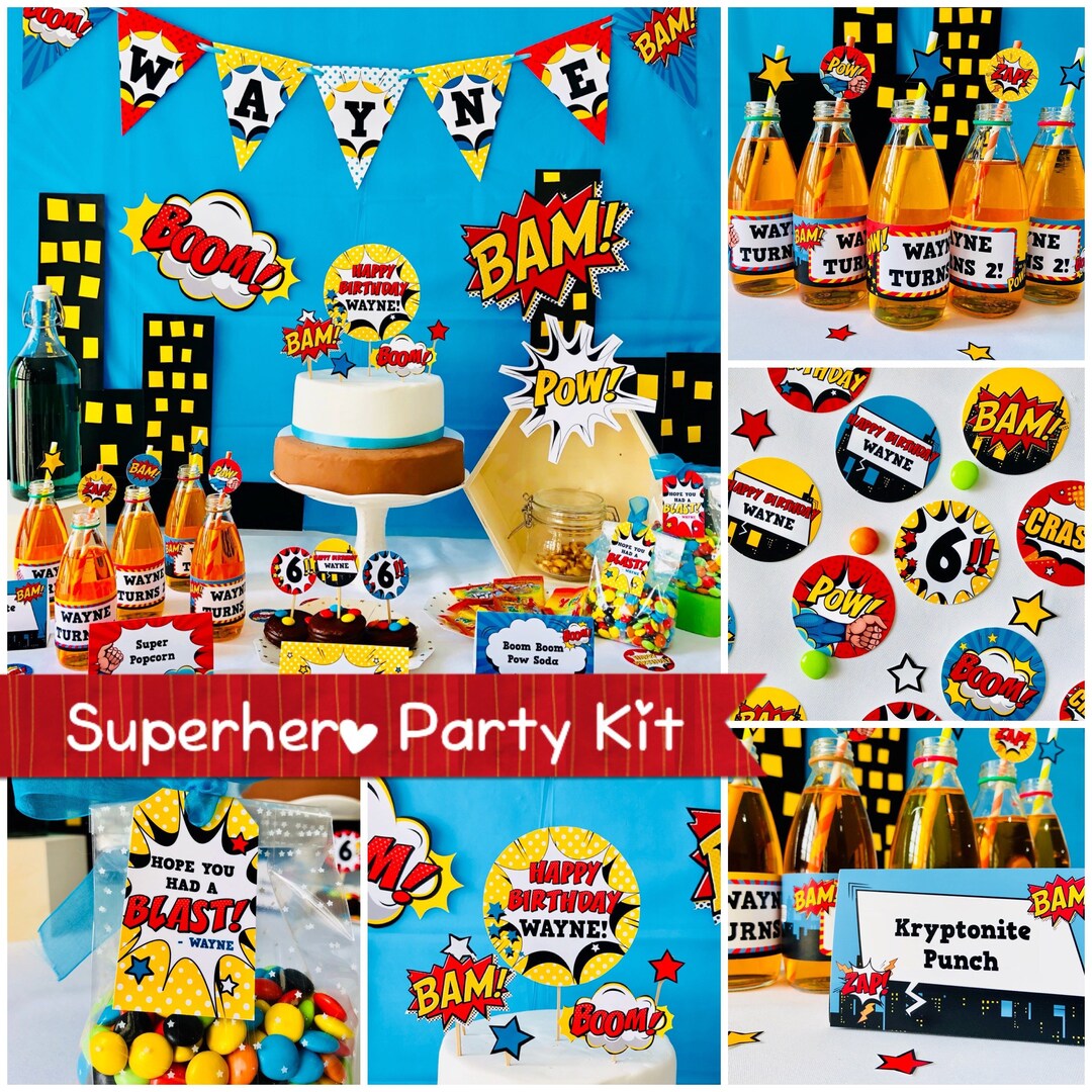 Superhero Birthday Party Kit, Editable Decorations (digital Download ...