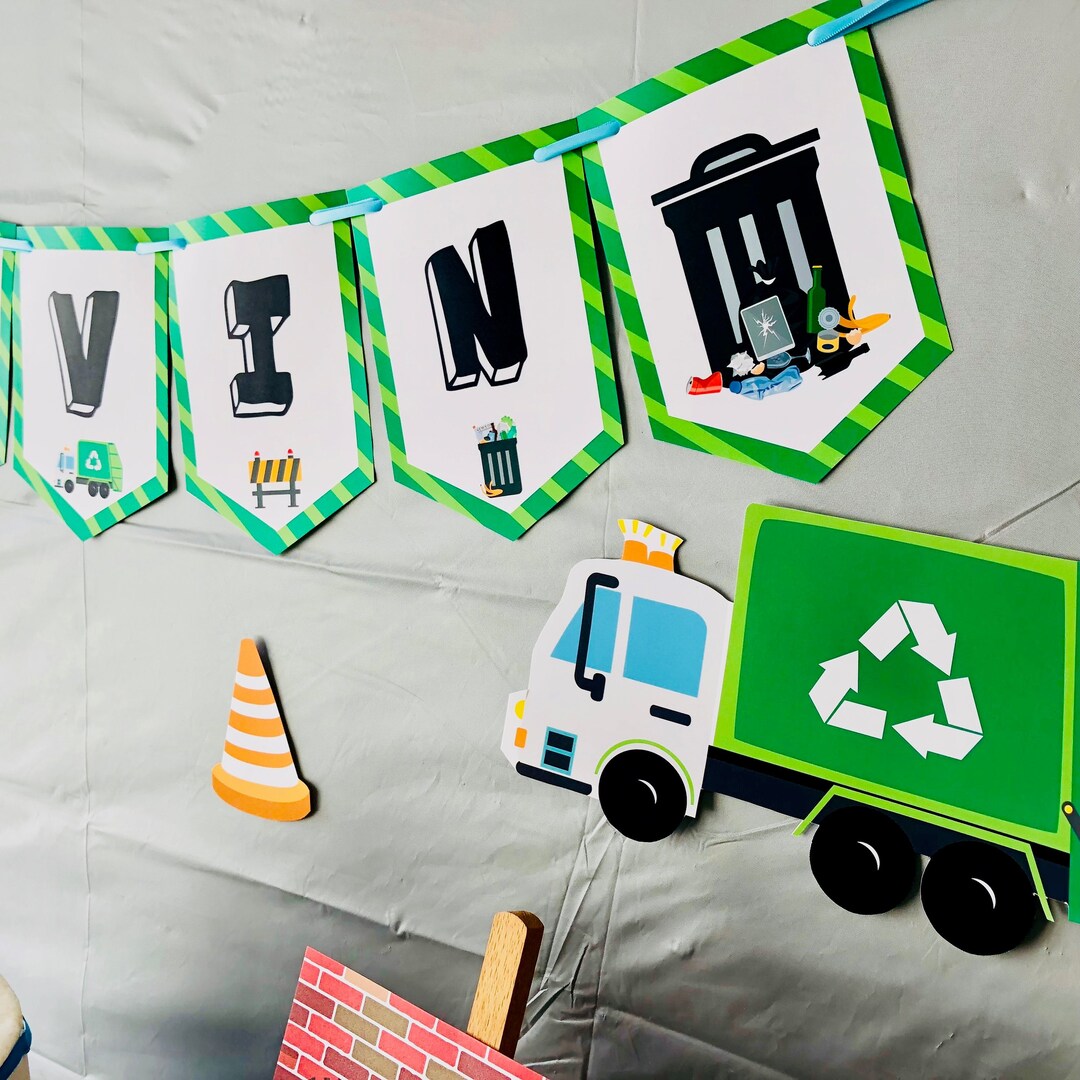 Garbage Truck Party Banner/ Waste Management Party Banner/ Garbage ...