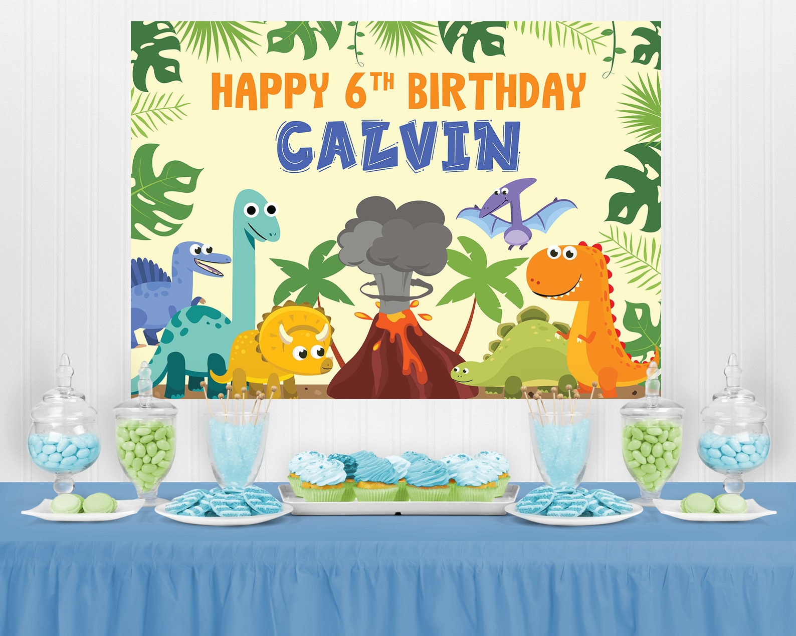 Dinosaurs Birthday Backdrop Editable Party Printable/ - Etsy