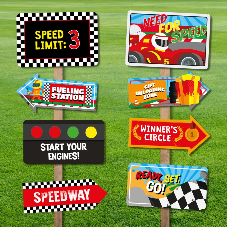 Car Racing Party Directional Signs Printable/ Race Car Party - Etsy