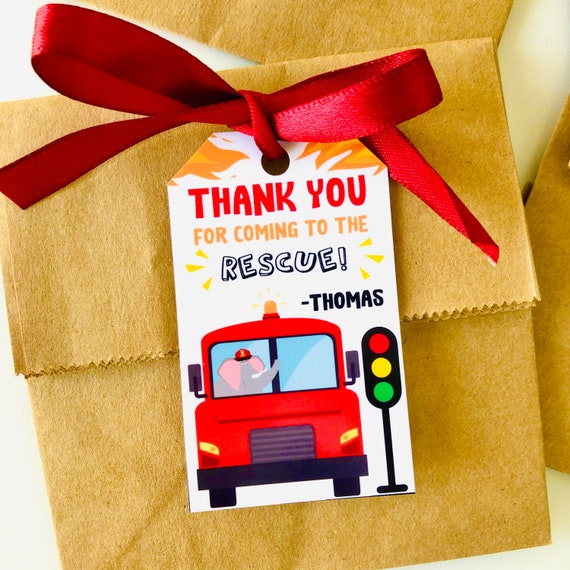 Fire Truck Party Gift Tags/ Cute Animals Firefighter Birthday Gift ...