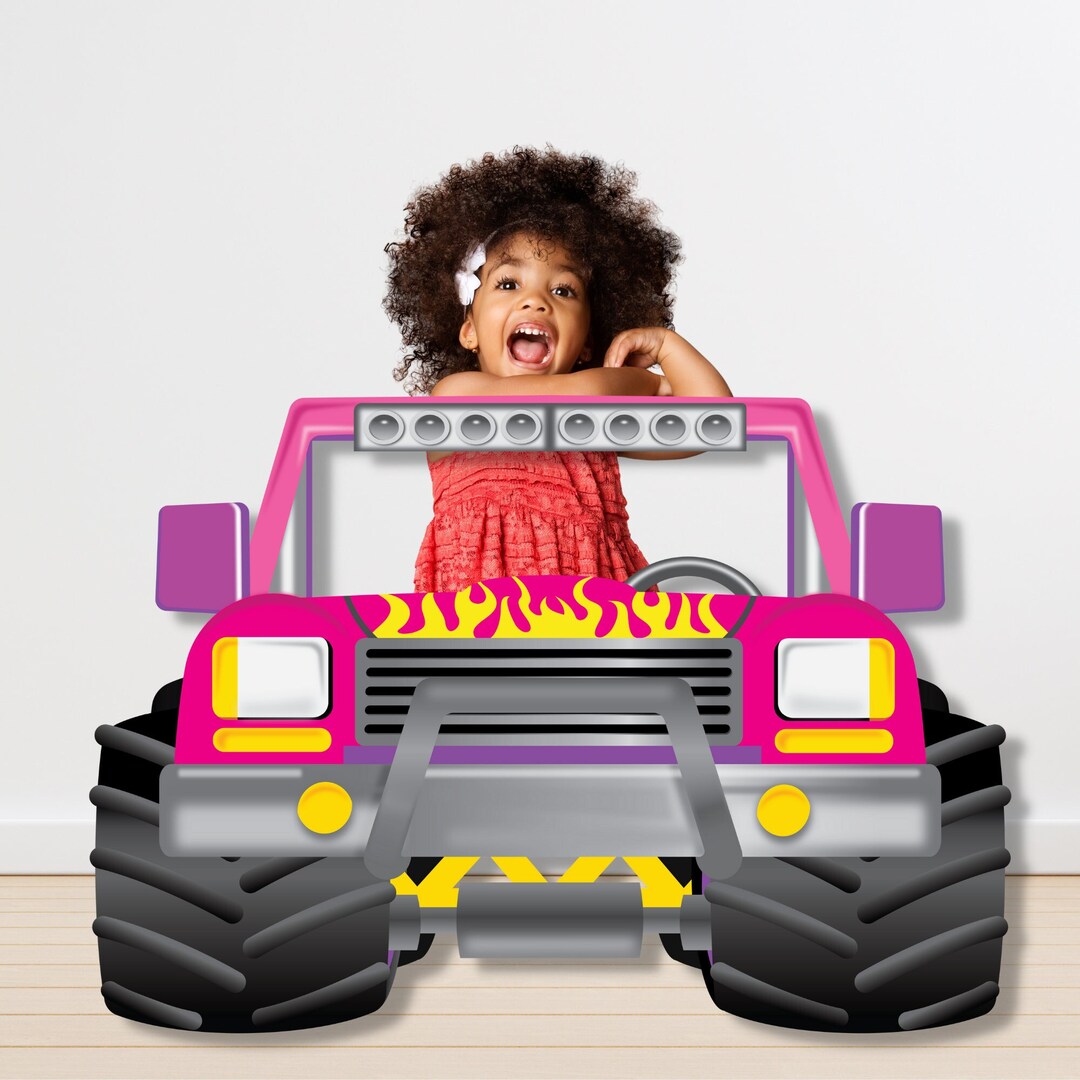 Pink Monster Truck Photo Booth Frame, Girly Birthday Party (digital ...