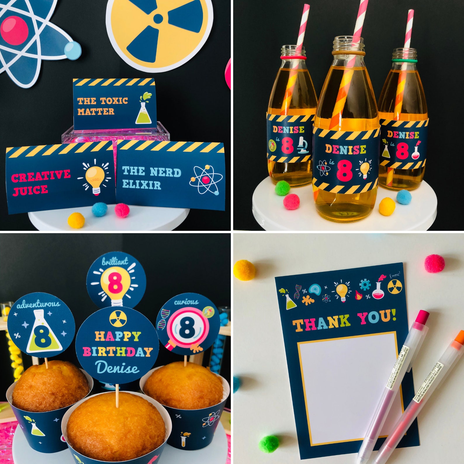 Science Party Printables Editable Kit in Pink/ Scientist Pink Birthday ...
