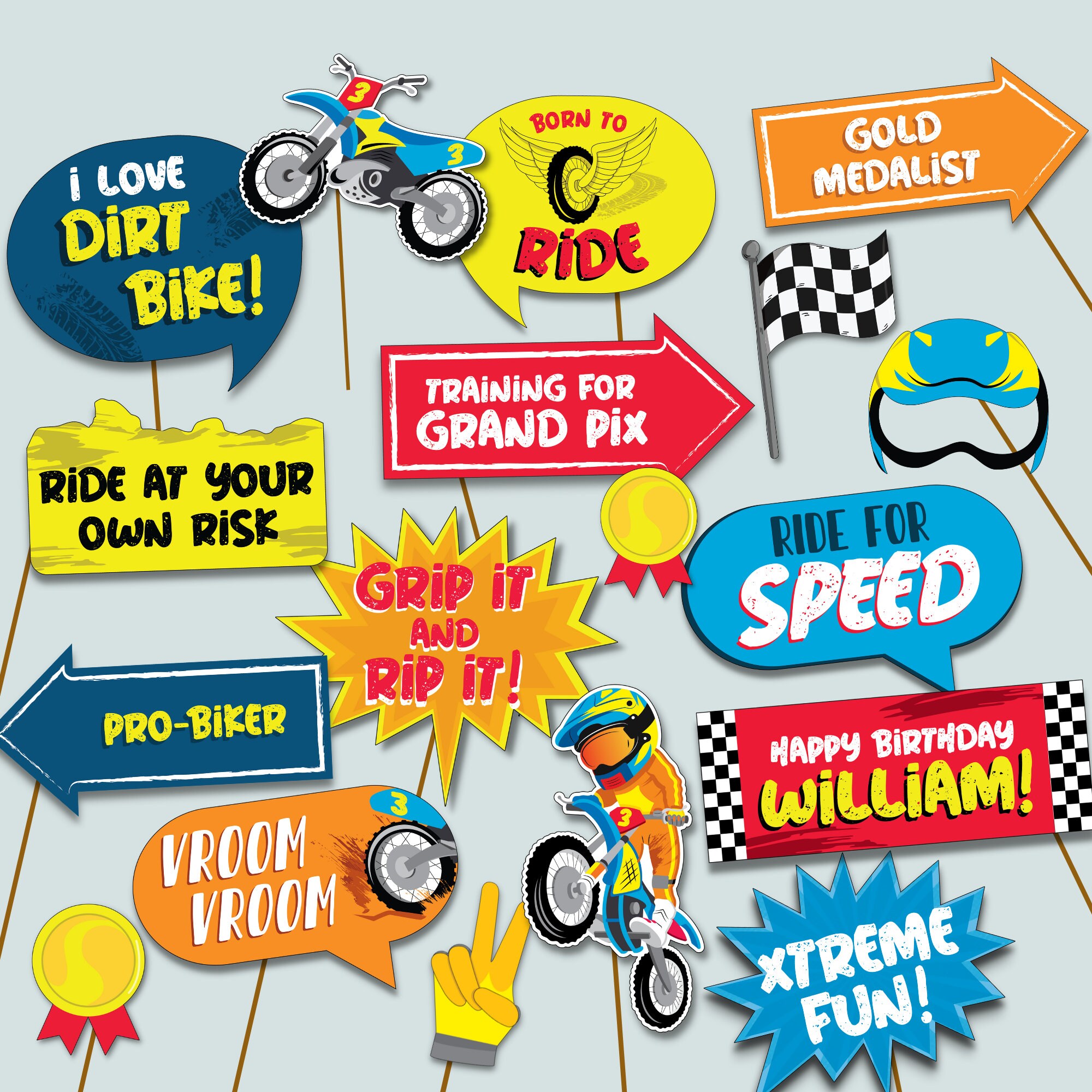 Dirt Bike Party Photo Booth Printable Kit/ Motocross Party Photo Props ...