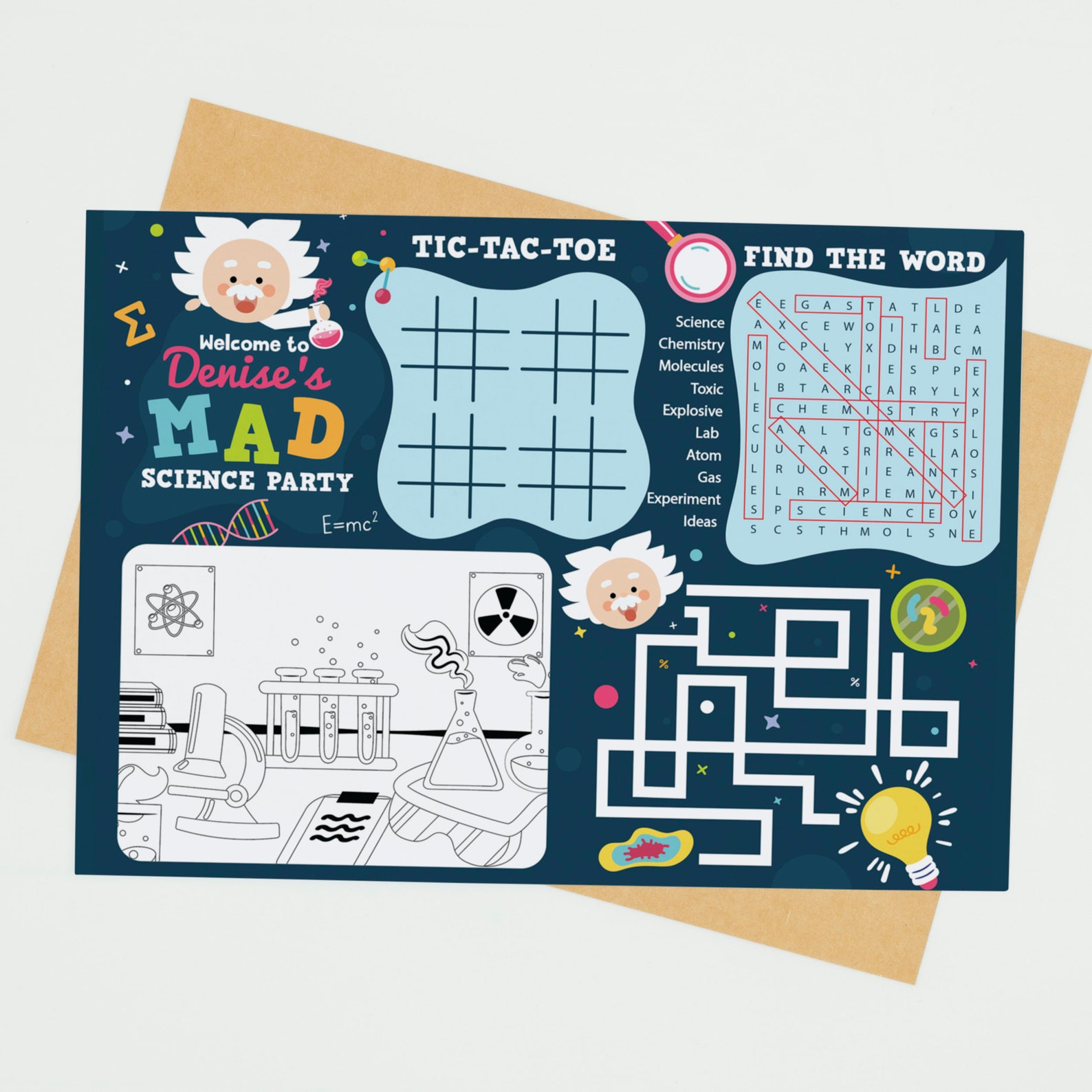 Mad Science Party Game Activity Coloring Place Mat/ Scientist Party ...
