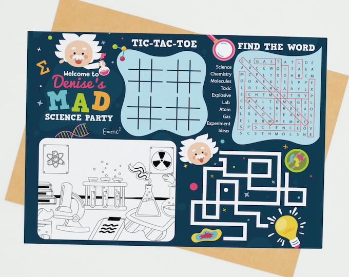 Mad Science Party Game Activity Coloring Place Mat/ Scientist Party ...
