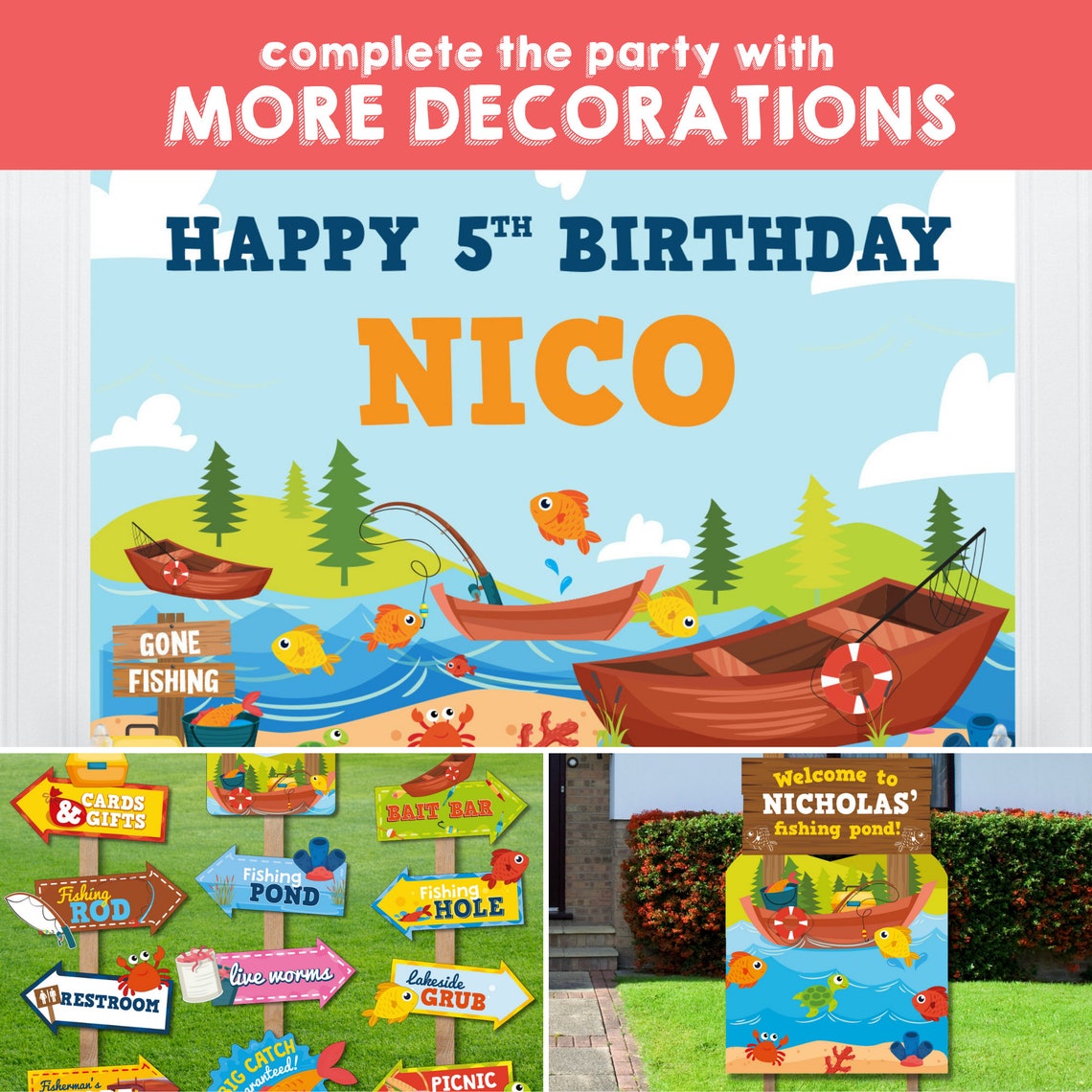 Fishing Birthday Backdrop Editable Party Printable/ Gone - Etsy