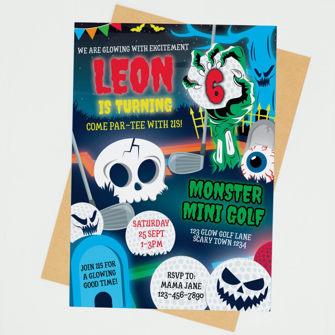 Monster Mini Golf Birthday Party Invitation Editable Printable ...