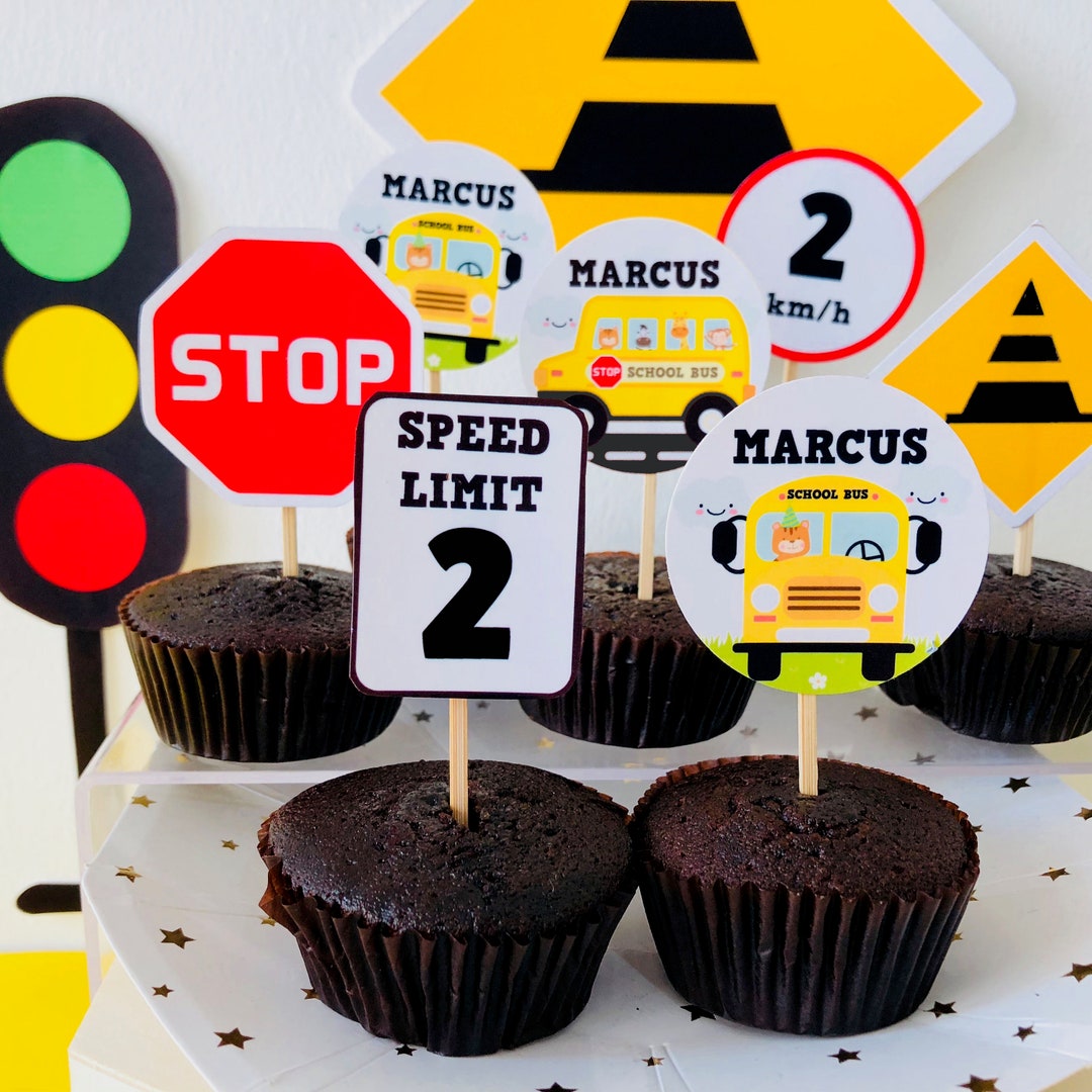 Wheels on the Bus Cupcake Toppers, Yellow School Bus Party (EDITABLE ...