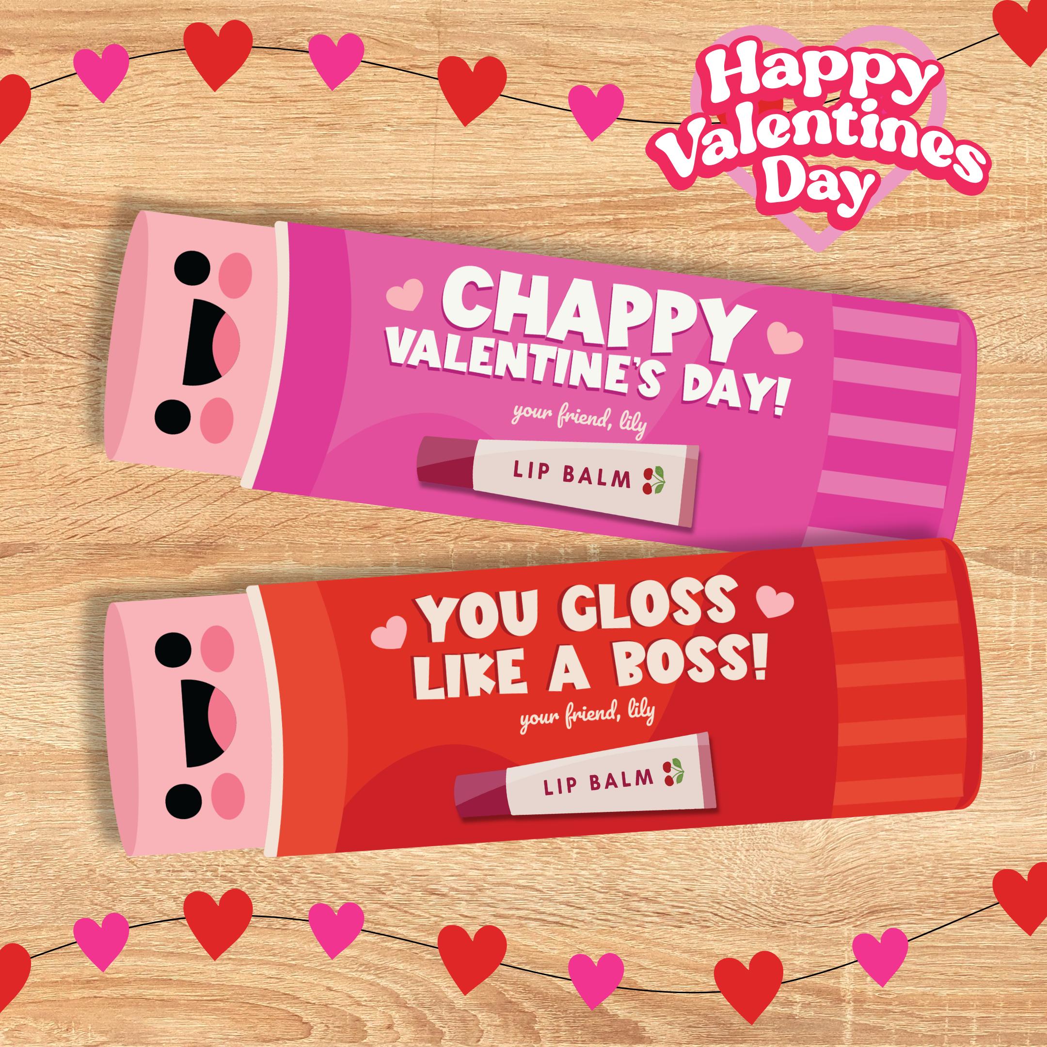 Chapstick Kids Valentine Card EDITABLE Printable, Lip Gloss Valentine ...
