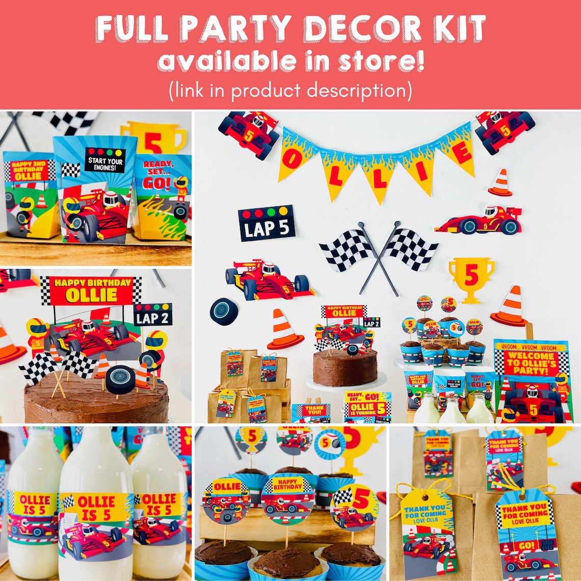 Race Car Party Cutouts Printable: Grand Prix Decorations (digital ...