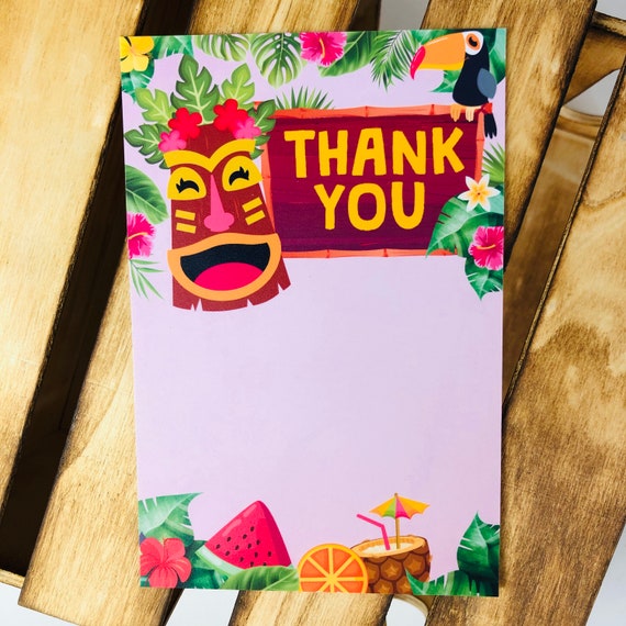 Luau Party Thank You Card/ Hawaiian Tiki Birthday Card/ Tropical Summer ...
