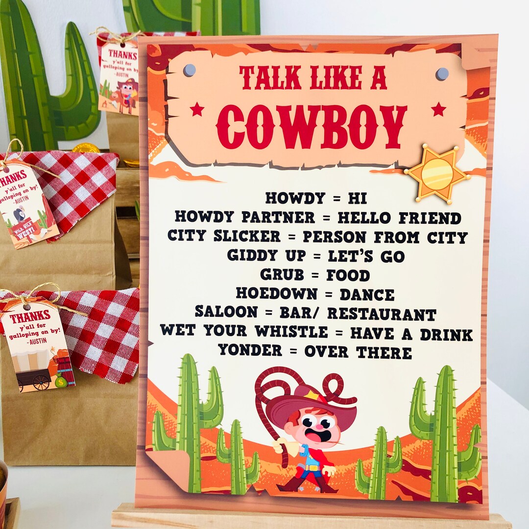 Talk Like a Cowboy Party Sign Printable/ Cowboy Games Party Decor ...