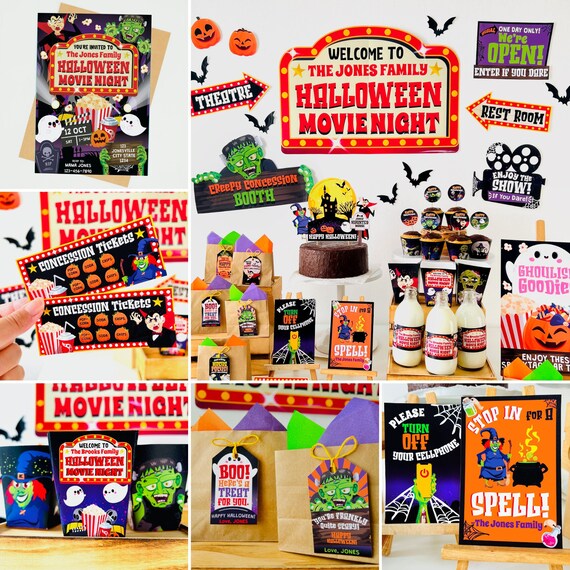 Halloween Movie Night Concession Party Decorations Printable Kit ...