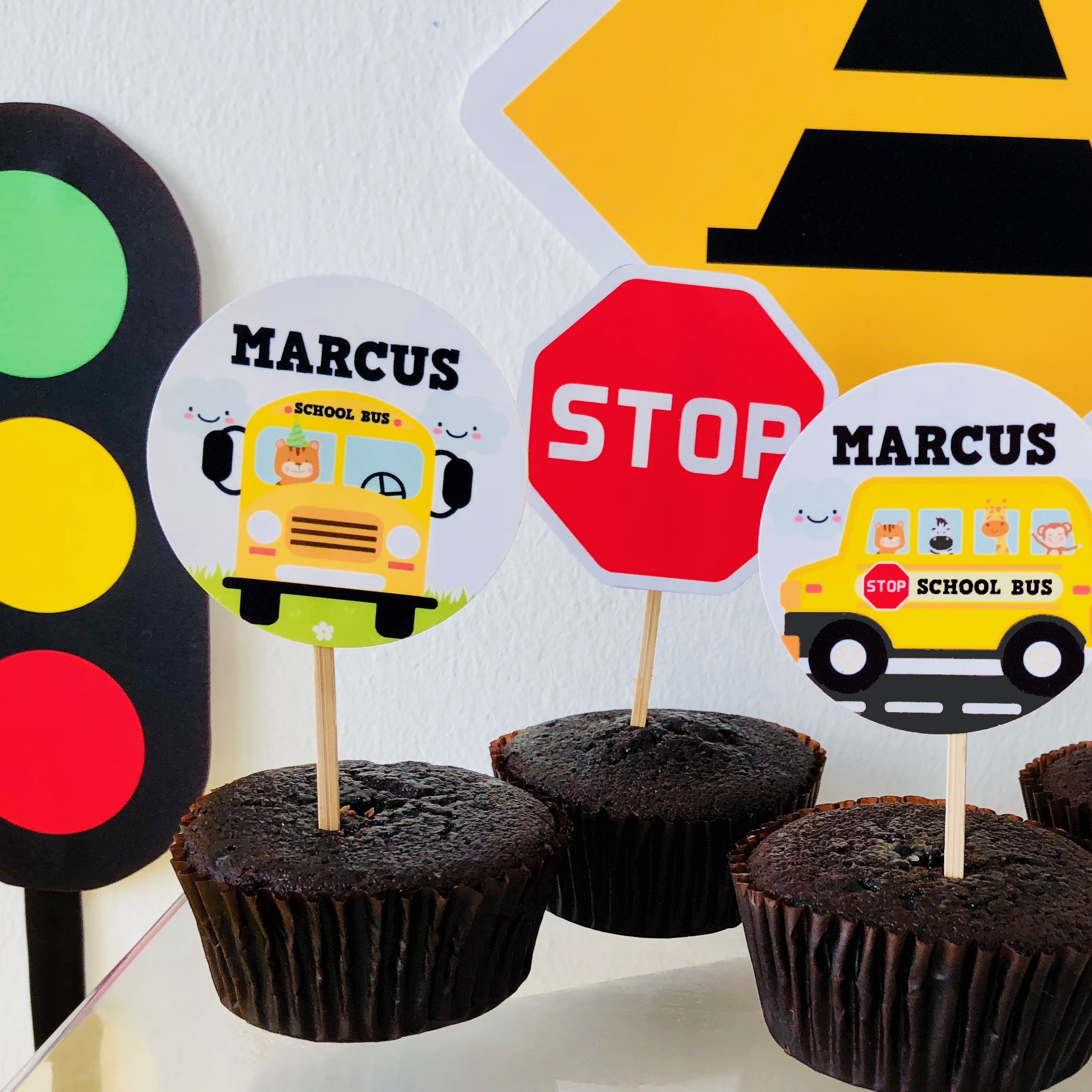 Wheels on the Bus Cupcake Toppers, Yellow School Bus Party (EDITABLE ...