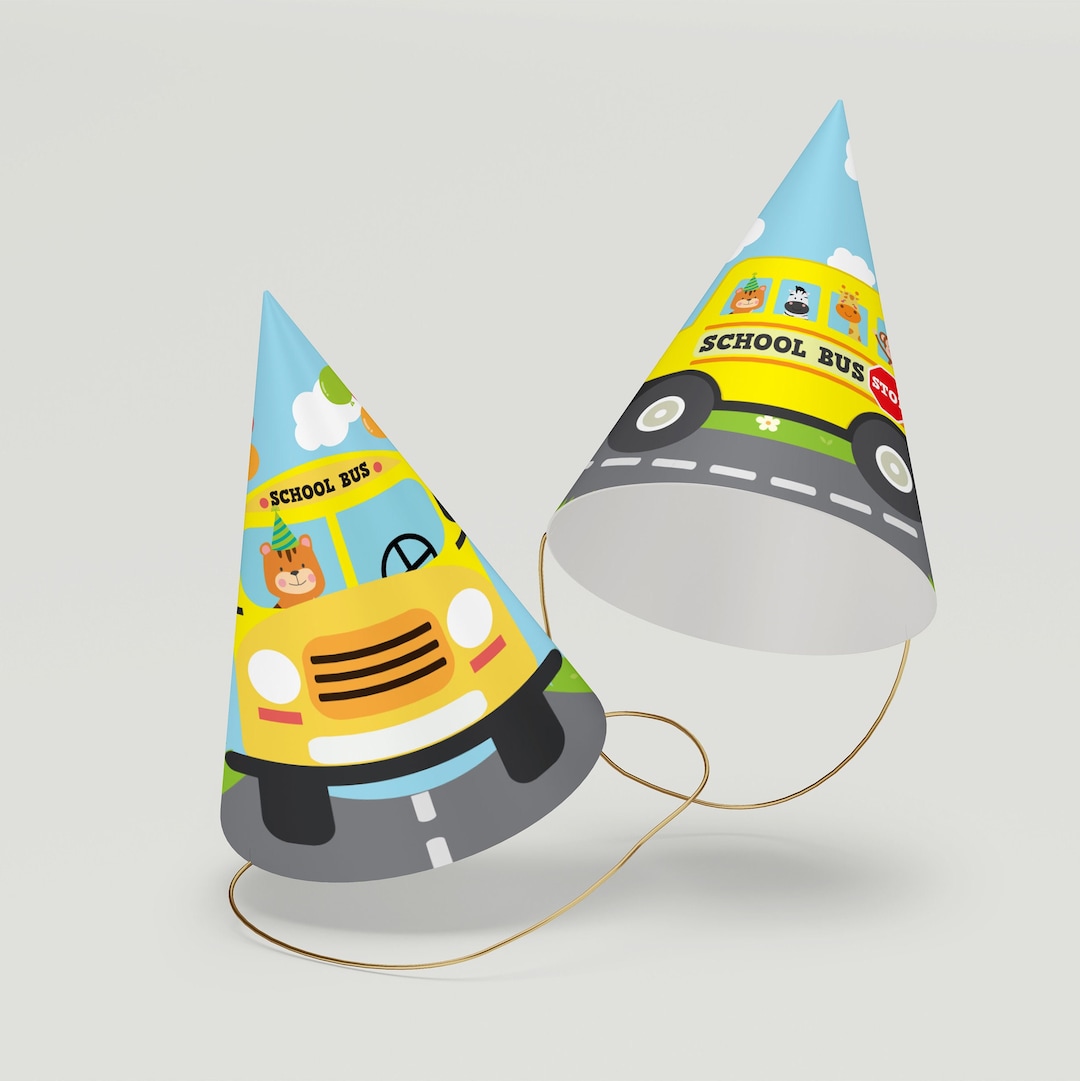 Wheels on the Bus Party Hats/ Yellow School Bus Party Hats Printable - Etsy