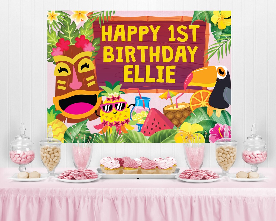 Luau Birthday Backdrop Printable | Tropical Tiki Party Decor (24x36 ...
