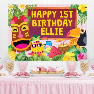 Luau Birthday Backdrop Printable/ Hawaiian Tiki Birthday Party Backdrop ...
