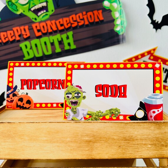 Halloween Movie Night Concession Party Food Labels Editable Printable ...