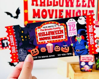 Editable Halloween Movie Night Ticket Invitation Cinema Self - Etsy