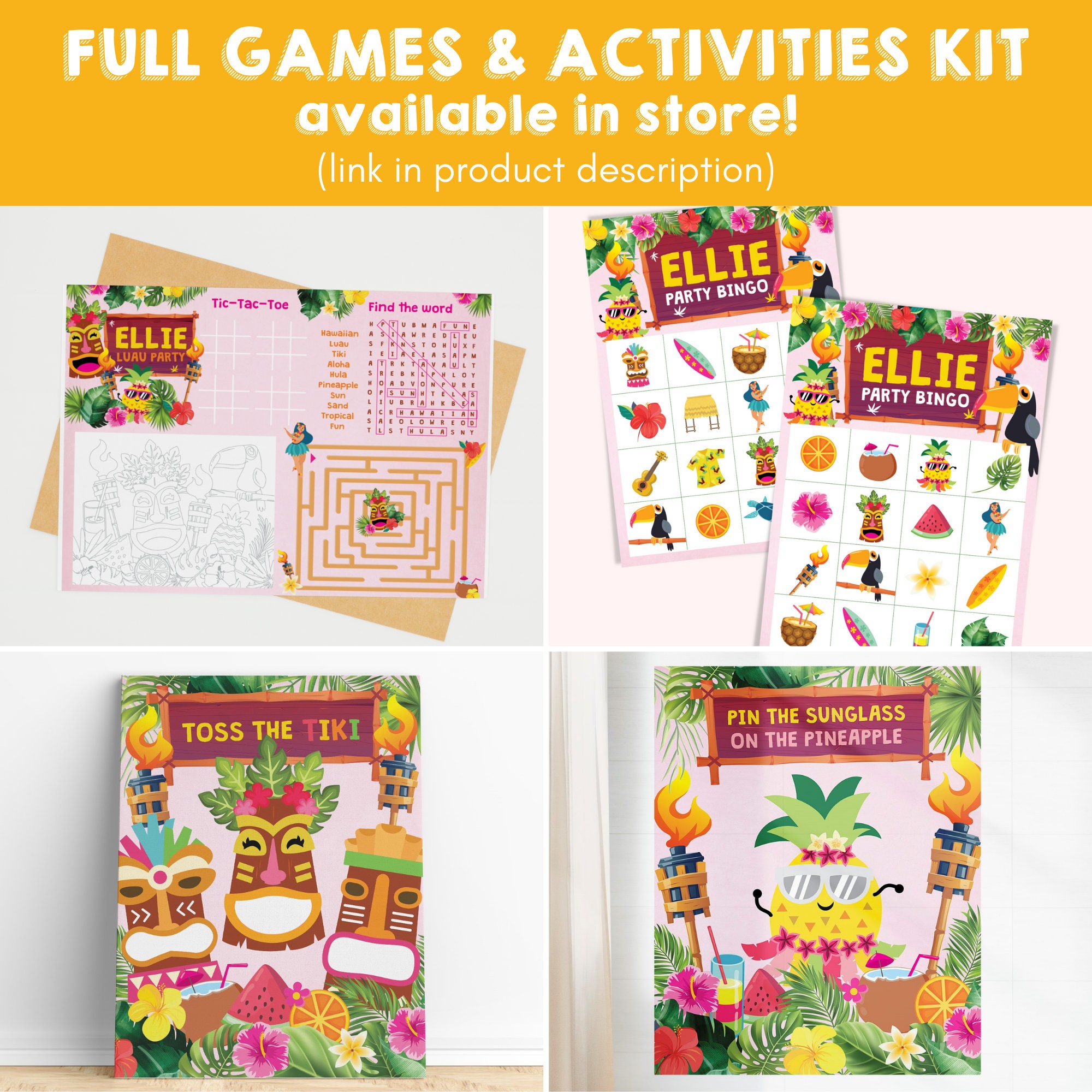 Luau Party Games/ Hawaiian Party Coloring Activity Sheet/ Summer ...