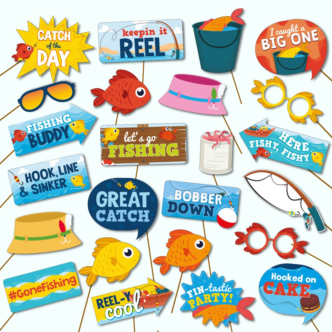 Fishing Party Photo Props Printable/ Gone Fishing Birthday Party Photo ...