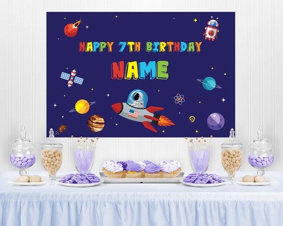 Space Birthday Backdrop Editable Party Printable/ Astronaut Outer Space ...