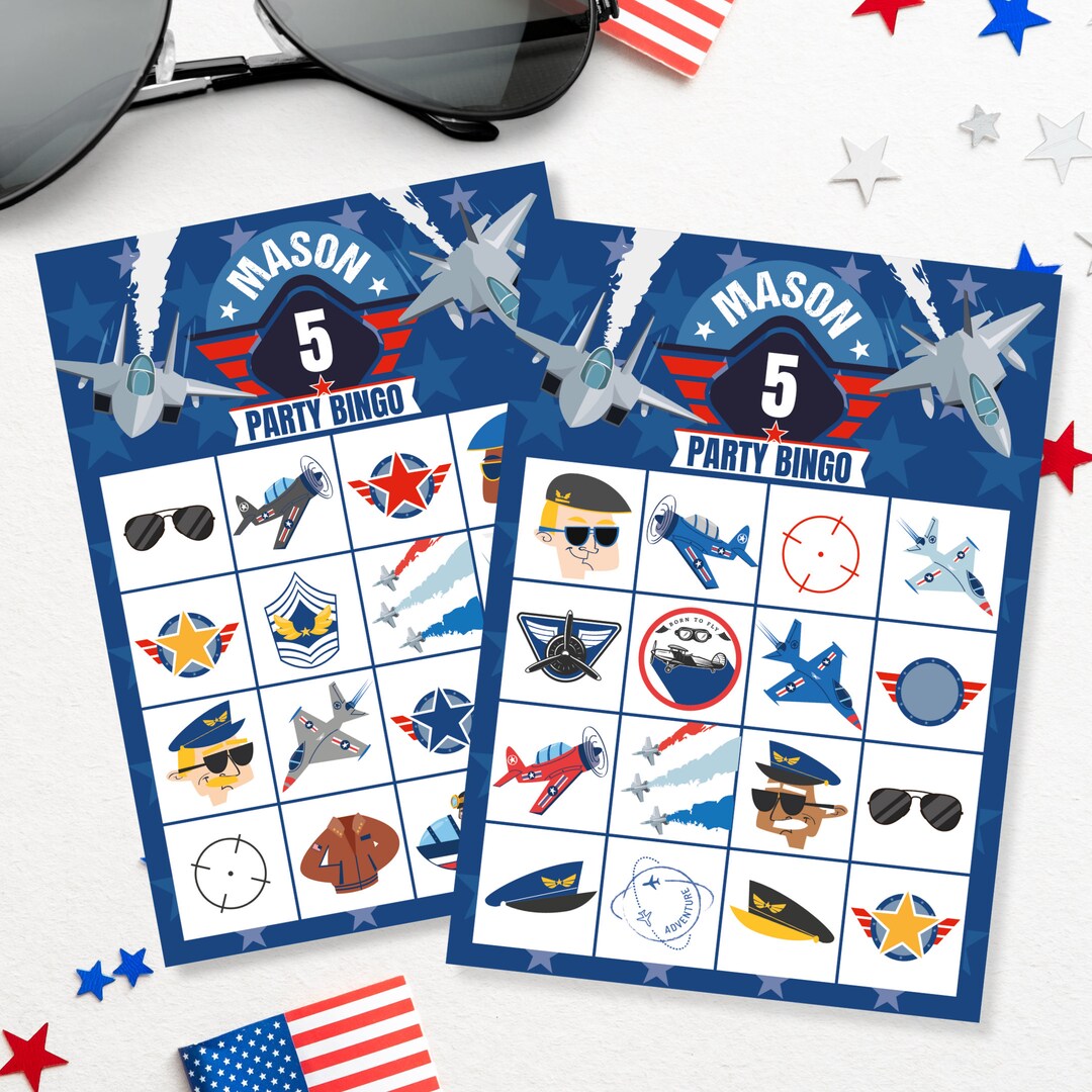 Fighter Pilot Birthday Bingo Game EDITABLE Printable Military Jet Party ...