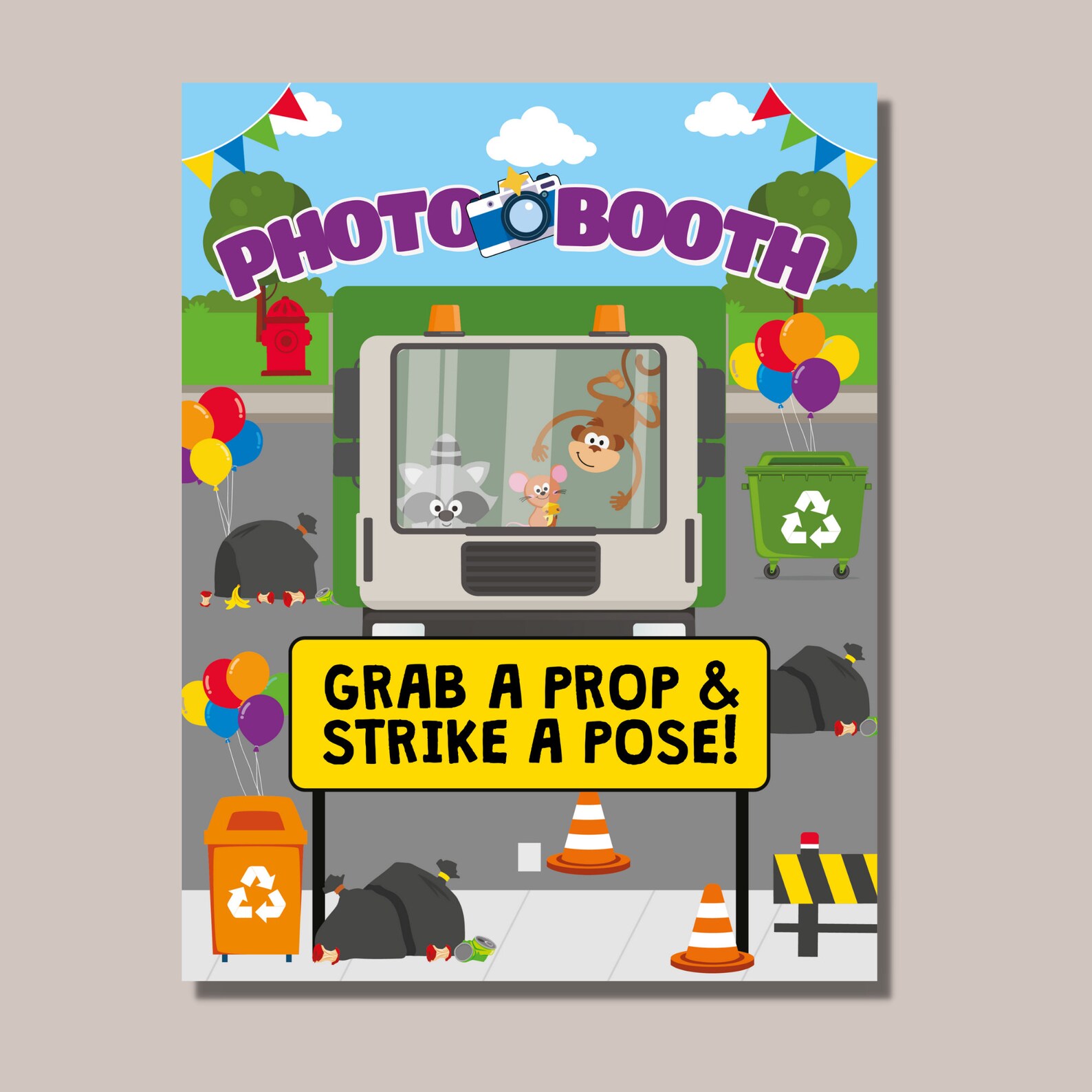 Garbage Truck Photo Booth Props Kit/ Trash Bash Photo Booth Kit/ Waste ...