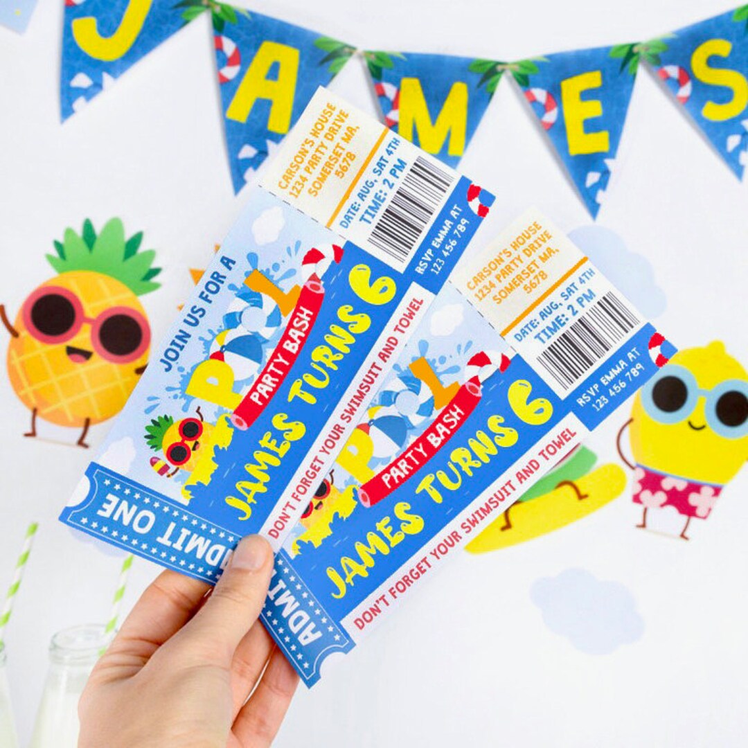 Pool Party Ticket Invitation Editable Printable/ Pool Water Slide Party ...