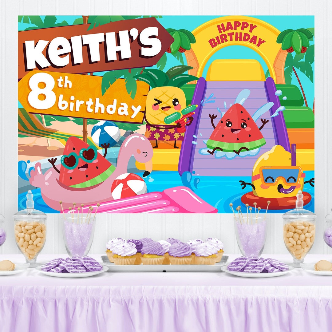Water Park Birthday Backdrop EDITABLE Printable/ Water Slide Party ...