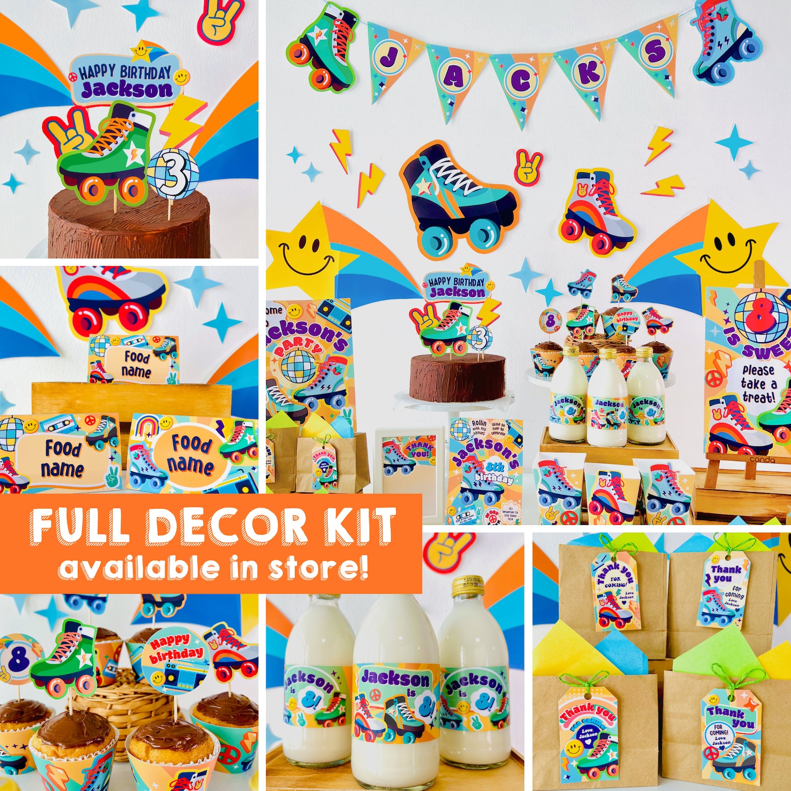 Roller Skating Party Birthday Backdrop EDITABLE Printable | Rollerblade ...