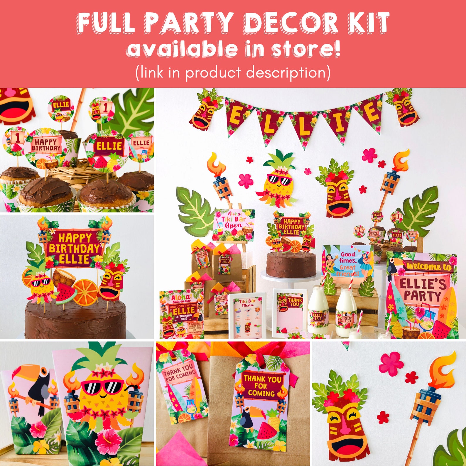 Luau Cake Topper Hawaiian Tiki Birthday Cake Topper Tropical Etsy
