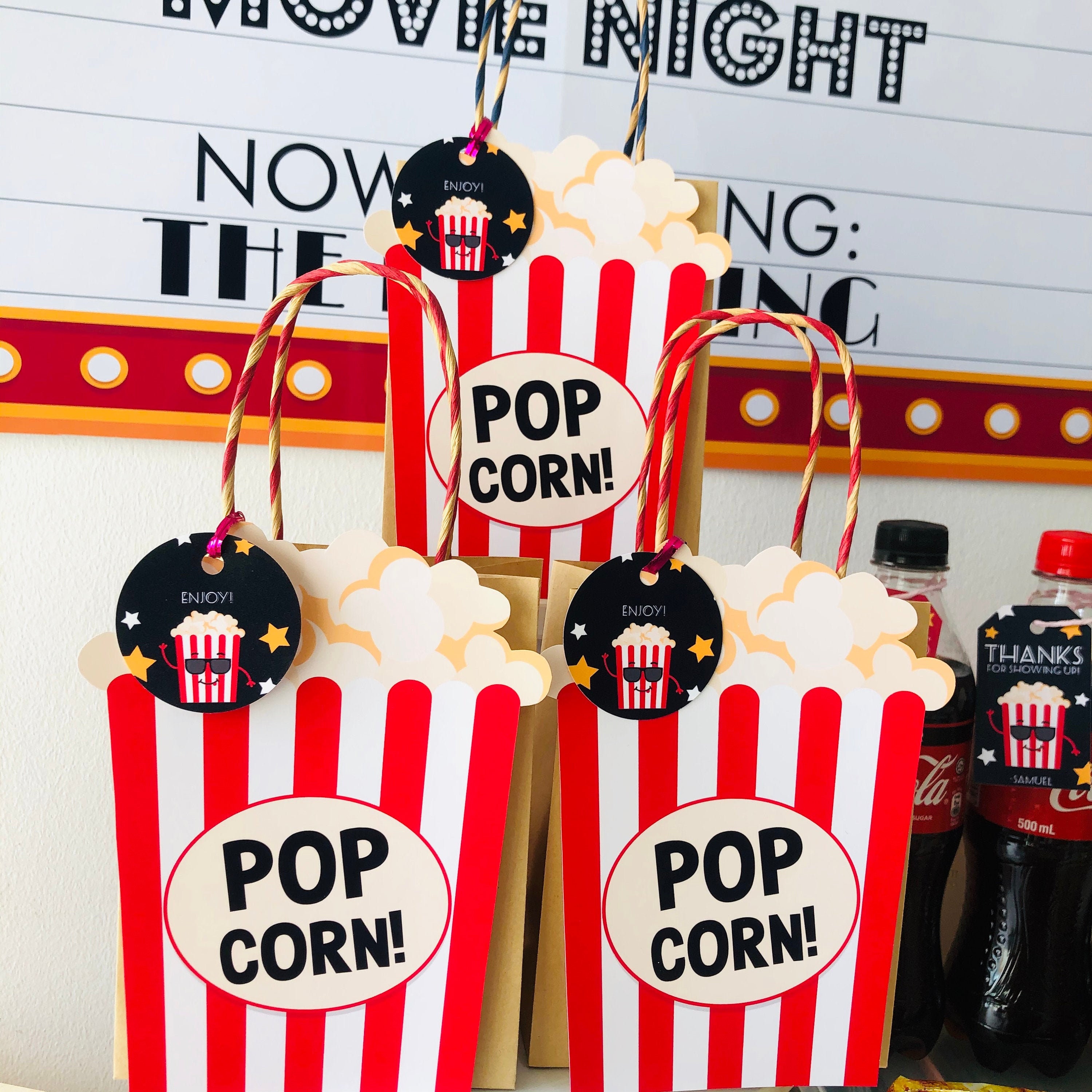 Movie Night Goodie Bag Labels / Movie Night Concession Stand Popcorn ...