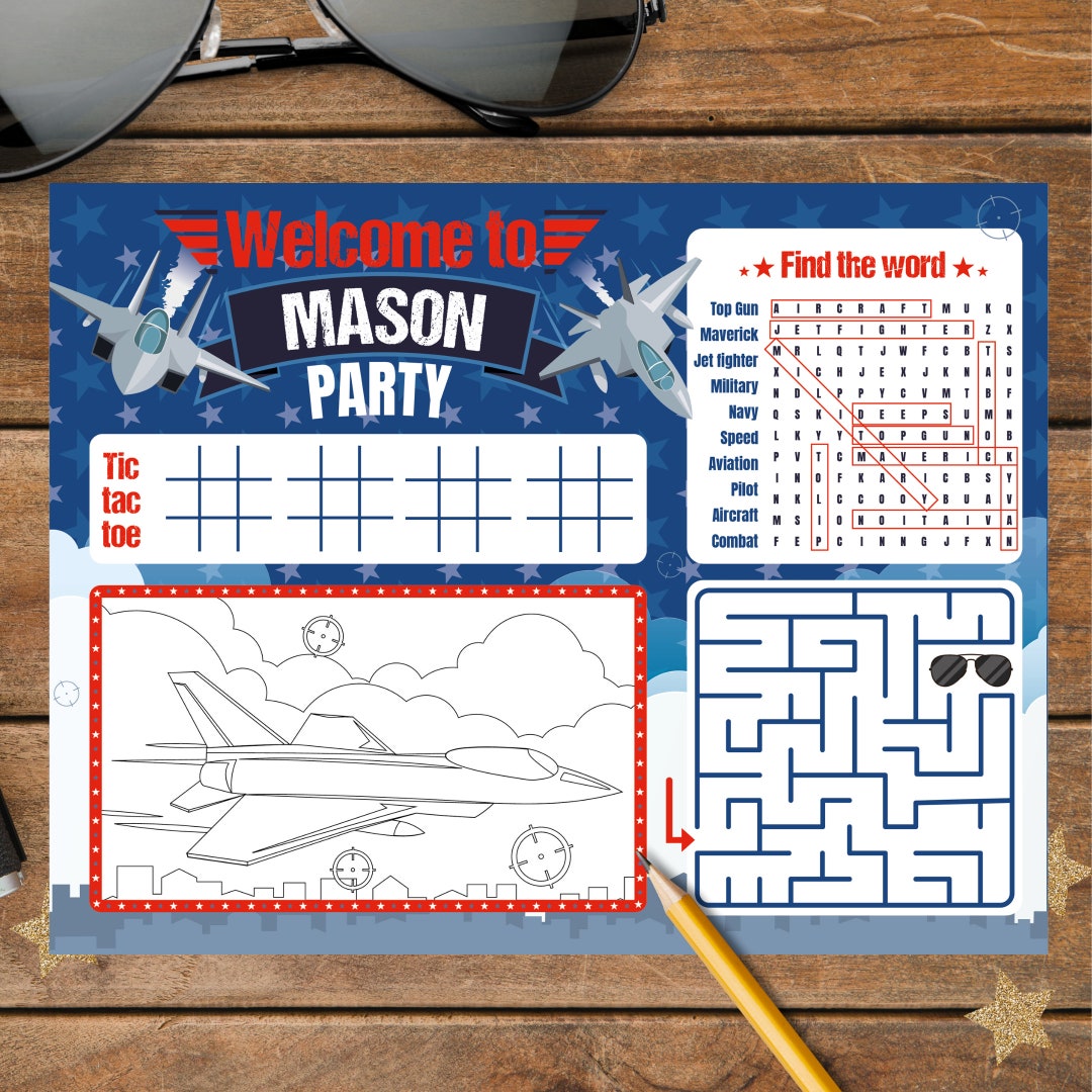 Fighter Pilot Party Activity Mat | Coloring, Maze, Games (printable) - Etsy