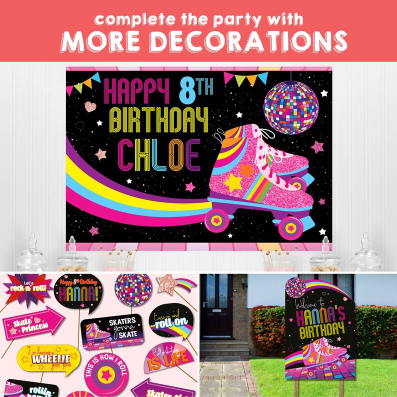 Retro Roller Skating Birthday Backdrop, 90s Disco Party (printable) - Etsy