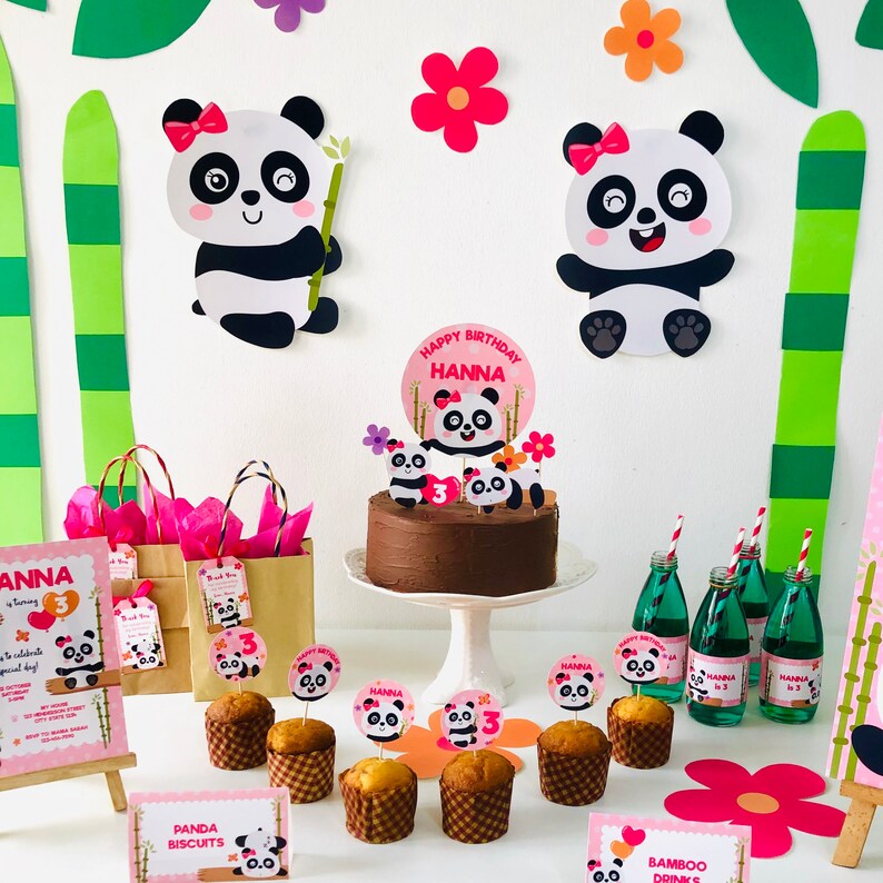 Panda Girl Birthday Cake Topper Printable EDITABLE - Etsy